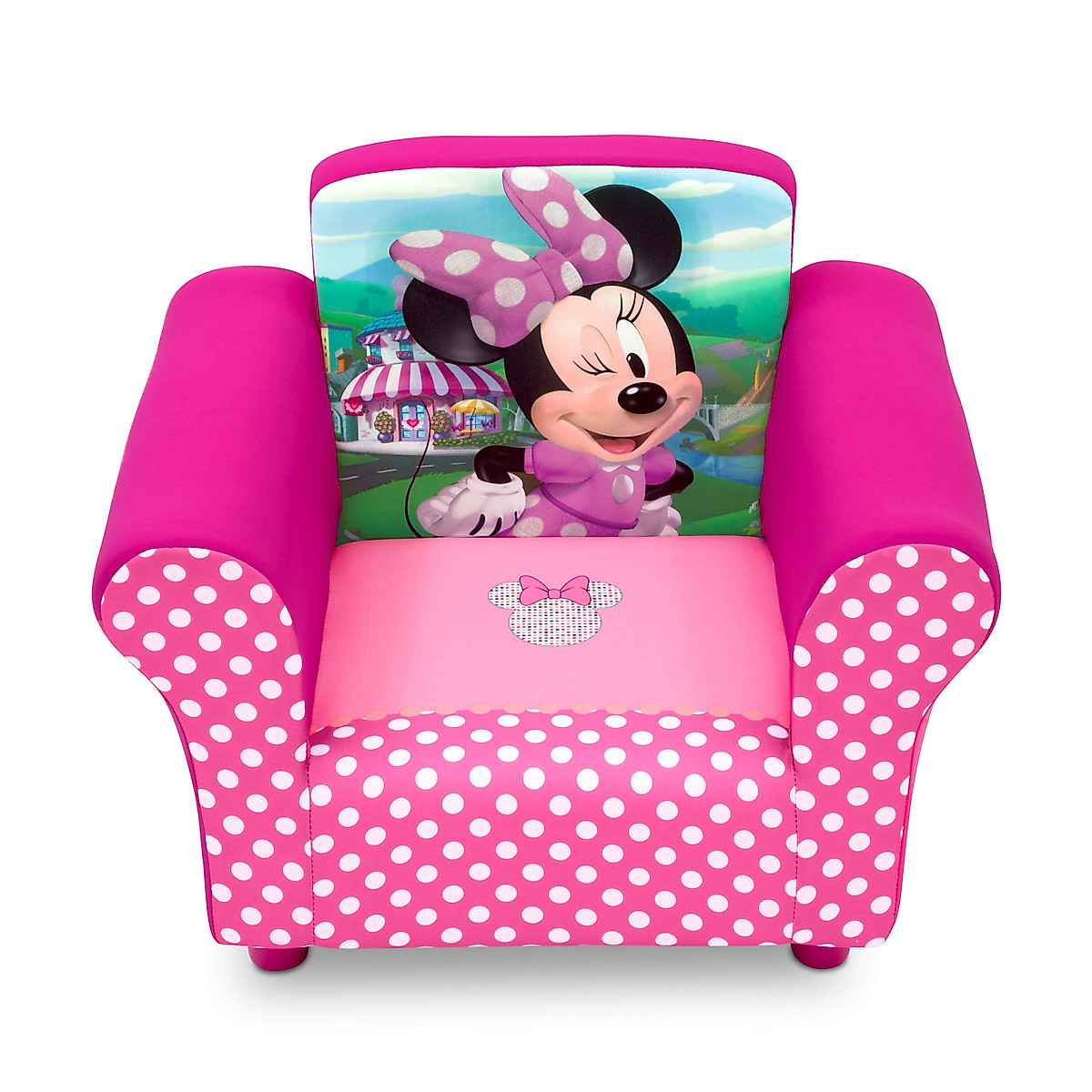 Delta Children Upholstered Chair, Wood, Disney Minnie Mouse & Disney Minnie Mouse 6 Bin Design and Store Toy Organizer