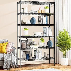 Lynkloft 6-Tier Wire Shelf 72" x 16" x 42" Metal Storage Shelves - Each Shelf Can Hold 250 Pounds - Adjustable Storage Racks NSF Wire Shelving Units for Basement Garage Kitchen, Black