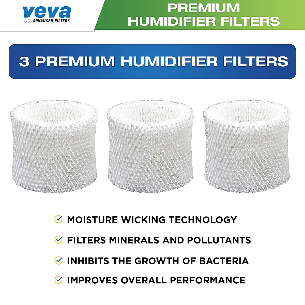VEVA 3-Pack Premium Humidifier Filters - Replacement for HW Filter E, HC-14, HCM-6009, HCM-6011, HEV680, HEV685 Series, Long-Lasting