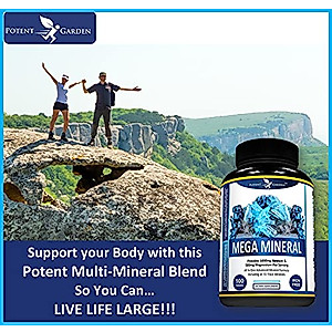 Potent Garden Mega Mineral Supplement Complete Mineral Complex with Calcium Magnesium Zinc Potassium Boron Selenium Chromium & 72 Trace Minerals Iron Free Calcium Supplement -100 Pills