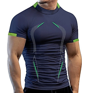 Men's Athletic Sport Shirt Compression Cool Dry Short Sleeve Baselayer Tops Workout Gym T-Shirts(Navy,X-Large)