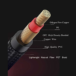 mffmffm Audio Instrument Cable 20 ft, Bass AMP Cord for Electric Guitar, 1/4 Inch Guitar Cable Pro Audio, Black & Glod Braided Tweed (Right Angle to Straight)