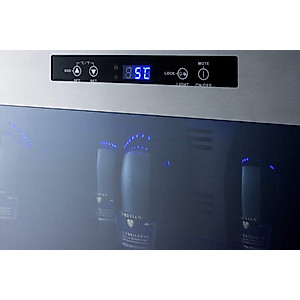 Summit STC6 36 Open Wine Cooler with 6 Bottle Capacity Commercially Approved Digital Thermostat Temperature Alarm LED Lighting Temperature Memory Function in Stainless Steel