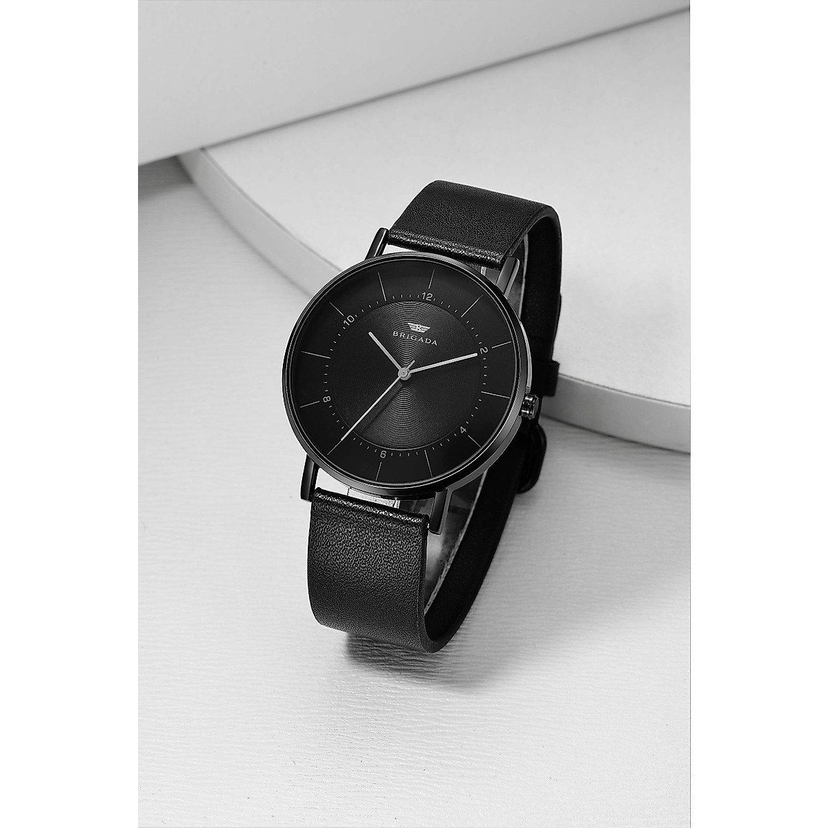 BRIGADA Men's Watches Classic Black Business Casual Waterproof Wrist Quartz Watch for Men