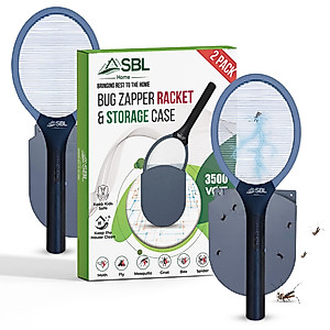 SBL Home Electric Fly Swatter Racket, Electric Mosquito Swatter, Bug Zapper Racket, Electric Fly Bat with Patented Wall Case, Gray, Black (2 Pack)