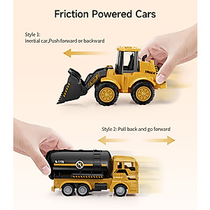 Geyiie Construction Trucks Toys, Kids Construction Vehicles Site, Sandbox Toys Playset for Boys Girls, Pull Back Cars Excavator Tractor Bulldozer Gifts for Party Favor