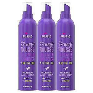 Aussie Leave In Conditioner & Mousse, with Jojoba & Sea Kelp, Sprunch, For Curly Hair, 6.8 fl oz, Triple Pack
