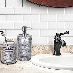 Autumn Alley Rustic Bathroom Accessories Set - Farmhouse Bathroom Soap Dispenser and Toothbrush Holder Set - Western Bathroom Accessories, Farmhouse Decor for Bathroom Countertop, Galvanized Grey