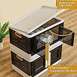 Diruion Storage Bins with Doors and Lids,11Gal (53QT) Stackable Storage Bin for Closet Organizers and Storage,Collapsible Storage Box with Wheels,Plastic Container for Clothes,Books,Toys, White
