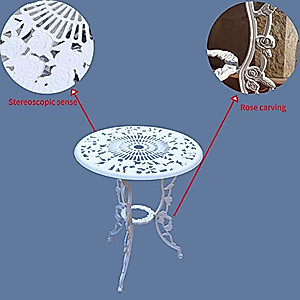 KAI LI Outdoor Furniture Bistro Set with Rose Pattern 1 Table 2 Chairs for Garden Patio Porch (Rose-White)