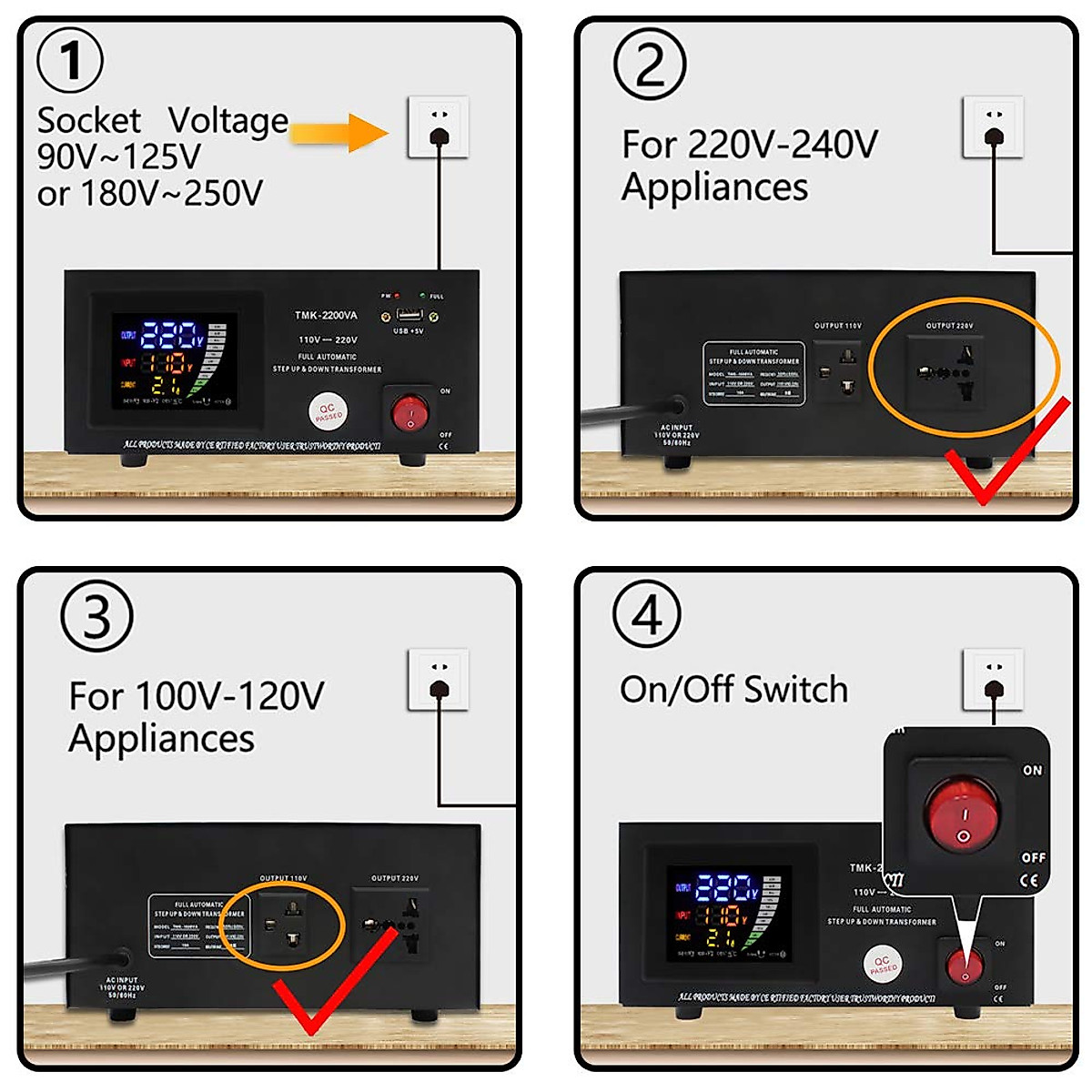 Yinleader Voltage Converter Transformer(220V to 110V, 110V to 220V) Step Up/Down Transformer Converter 110/120 Volt - 220/240 Volt - Circuit Breaker Protection (TMK-1600)