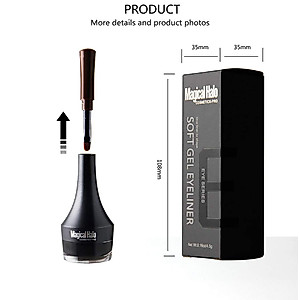 Go Ho Waterproof Gel Eyeliner Pot,Smudge proof &Long Lasting Black Eyeliner,High Pigment Smooth Cream Eyeliner Gel with Brush,Easy to Apply Eyebrow Gel Pot,1#Dark Black