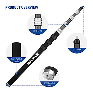 NEEWER Upgraded Microphone Boom Pole, 9.8ft/300cm Telescopic Carbon Fiber Mic Boom Arm with 5 Sections, 1/4” 3/8” 5/8” Screw Adapters, Cable Straps, Shoulder Strap & Storage Bag, MS-300C