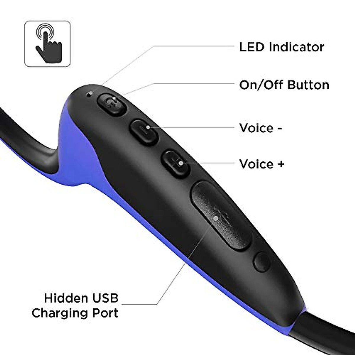 Vibez Bone Conduction Headphones Portable Open Ear Headset Wireless Bluetooth 5.0 Connectivity Sweat Resistant Sports Earphones with Microphone Volume Control for Running Hiking Driving Bicycling Blue