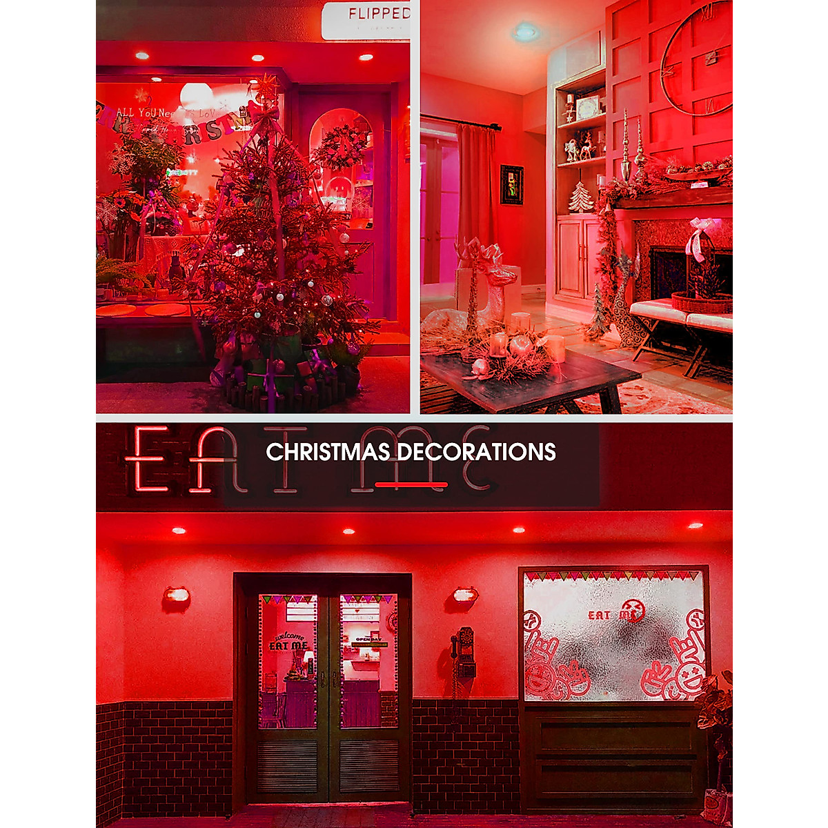 LOHAS Red Flood Light Bulbs, Christmas LED BR30 Pure Red Flood Light Indoor 65W Equivalent, 11 Watt Colored Can Light Bulbs E26, for New Year, Home Lighting, Holiday Party Decoration, 2 Pack