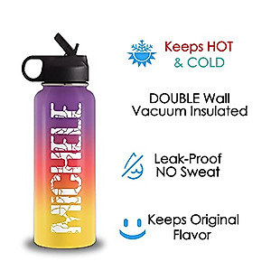 Personalized Insulated Water Bottles for Kids, 18oz/32oz Custom Name Stainless Steel Insulated Water Bottle with Straw Lid & Handle, Customized Gifts for Boys Girls Sports Water Bottle School-Soild