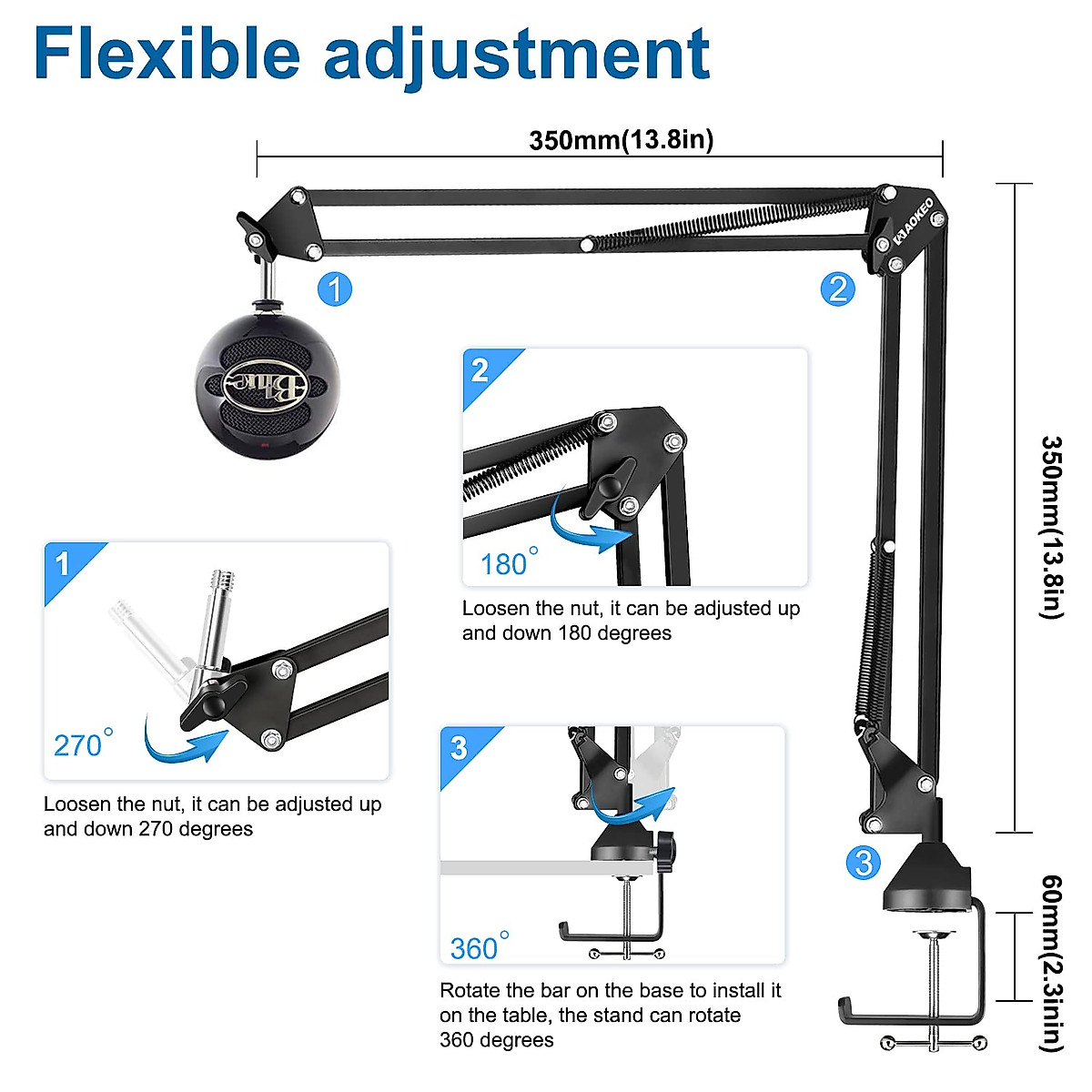 Microphone Arm Stand,Aokeo AK-35 Microphone Desk Stand-Microphone Suspension Boom Scissor Arm Stand For Blue Yeti,Blue Snowball iCE,QuadCast,Elgato