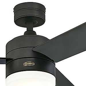 Westinghouse Lighting 7205900 Alta Vista 52-Inch Matte Black Indoor Ceiling Fan, Dimmable LED Light Kit with Opal Frosted Glass, Remote Control Included