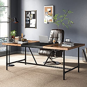 Tribesigns 6FT Conference Table, 70.8" W x 35.4" D Meeting Table Conference Room Tables with Pipe Metal Frame, Rectangular Training Seminar Table Computer Desk with Splice Board for Home Office-Brown