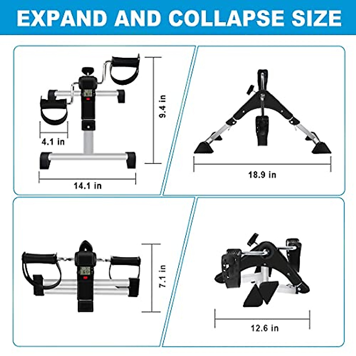 TABEKE Pedal Exerciser, Under Desk Bike Stationary Exerciser for Arm and Leg Workout, Portable Folding Sitting Cycle