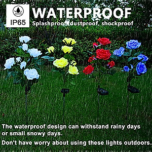NQN Upgraded 4 Pack White Outdoor Solar Powered 7 Rose Flowers Garden Stake Light, LED Solar Powered Light Decorative Flower Lamp, Waterproof Solar Decorative Light for Garden Yard Patio Pathway Light