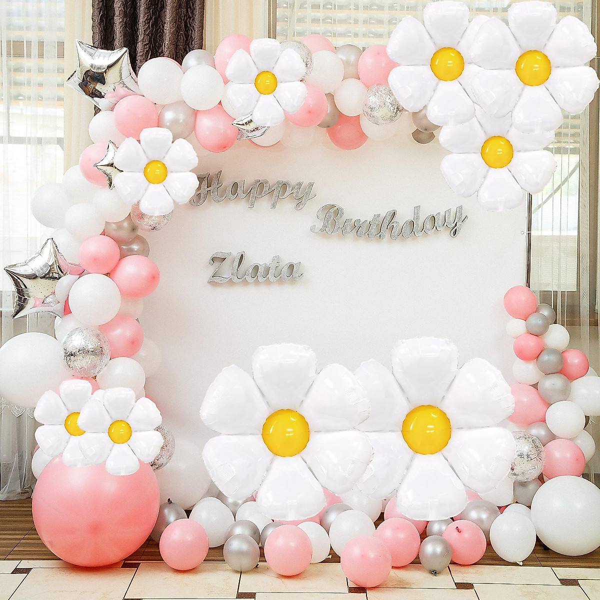 9 Pieces Large Daisy Flower Balloons Set - 3 Sizes White Flower Shaped Aluminum Foil Balloon for Daisy Birthday Decorations, Baby Shower, Wedding, Groovy Boho Daisy Party Supplies