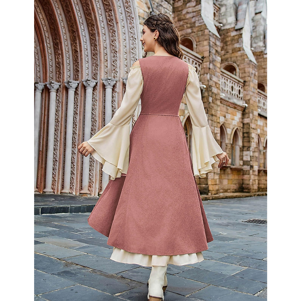 Scarlet Darkness Renaissance Dress Women Costume Medieval Pirate Peasant Underbust Dress Dusty Rose L