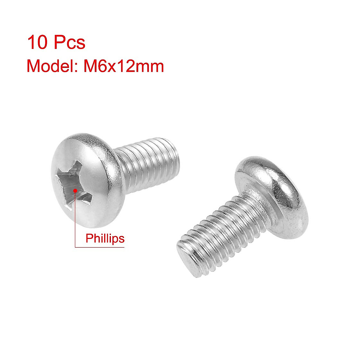 uxcell M6x12mm Machine Screws Phillips Cross Pan Head Screw 304 Stainless Steel Fasteners Bolts 10Pcs