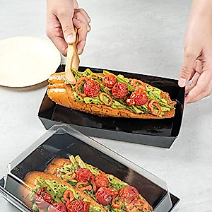 Restaurantware Matsuri Vision Rectangle Black Paper Medium Sushi Tray - 8" x 5" x 1 1/2" - 100 count box