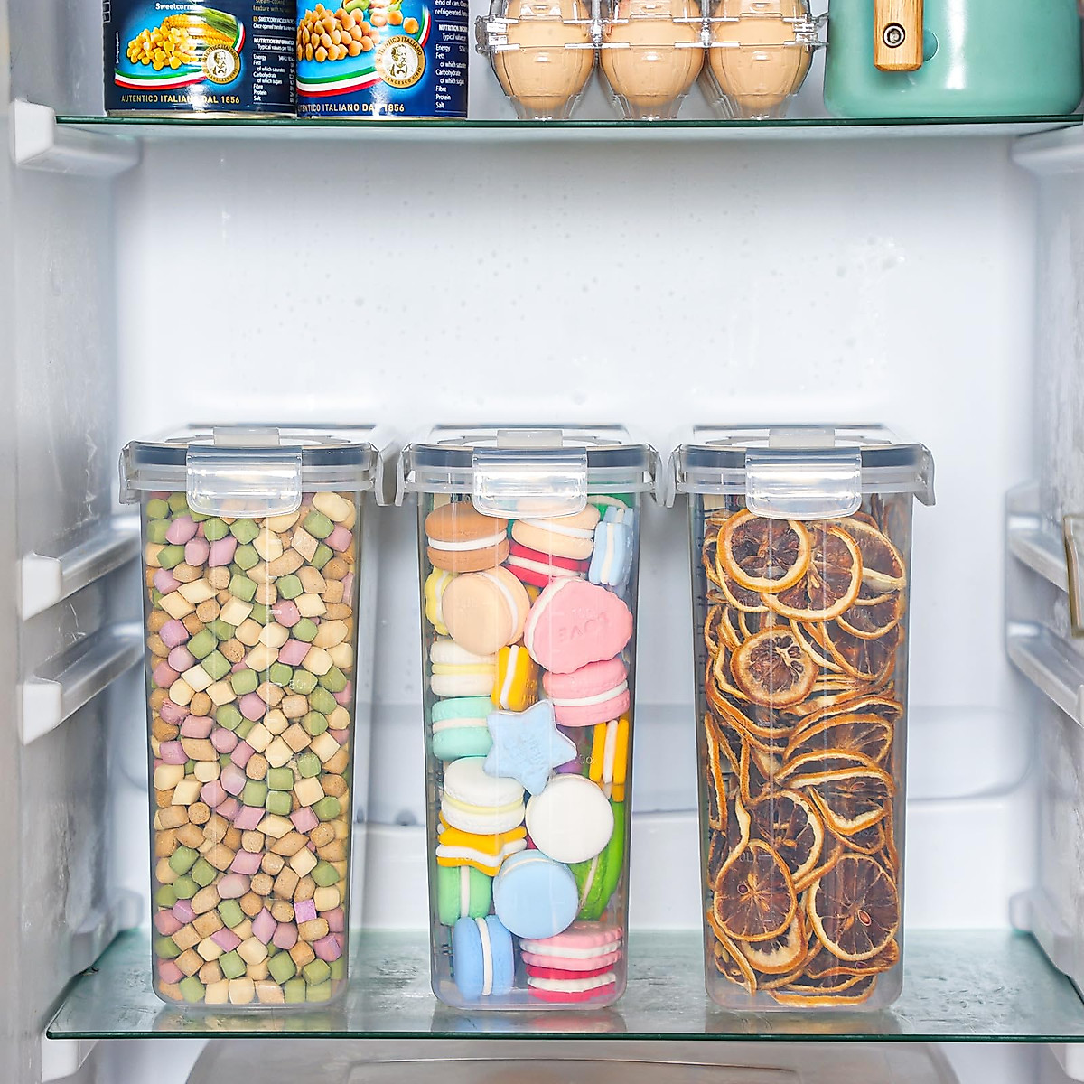 Moretoes Cereal Containers, 6pcs 4L 135oz Plastic Cereal Pantry Containers with Measuring Spoons, for Flour, Sugar, Rice