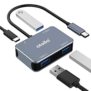 atolla USB C Hub – Aluminum 4-in-1 USB C Adapter with 3 USB 3.0 Ports & 60W Power Delivery Port for MacBook Pro/Air, iPad Pro, Chromebook, Dell and More