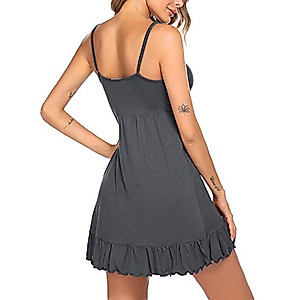 Ekouaer Tshirt Nightgowns for Women Night Dresses for Sleep Sexy V-Neck Slip Nightwear Dark Grey