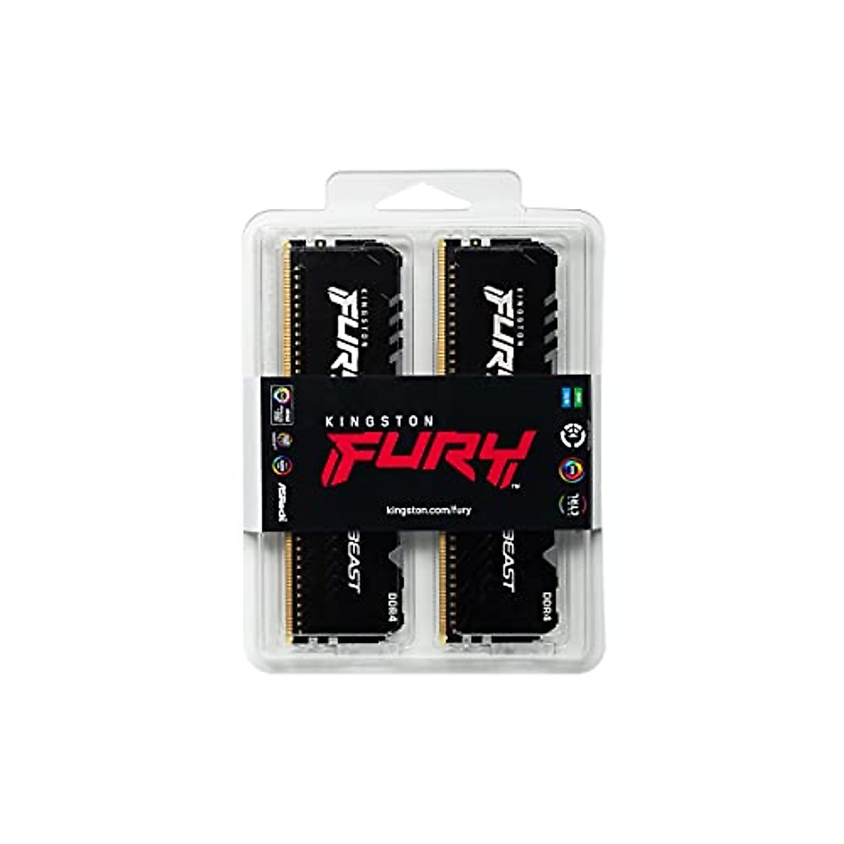 Kingston FURY Beast RGB 32GB (2x16GB) 3200MT/s DDR4 CL16 Desktop Memory Kit of 2 | Infrared Syncing | Intel XMP | AMD Ryzen | Plug n Play | KF432C16BBAK2/32