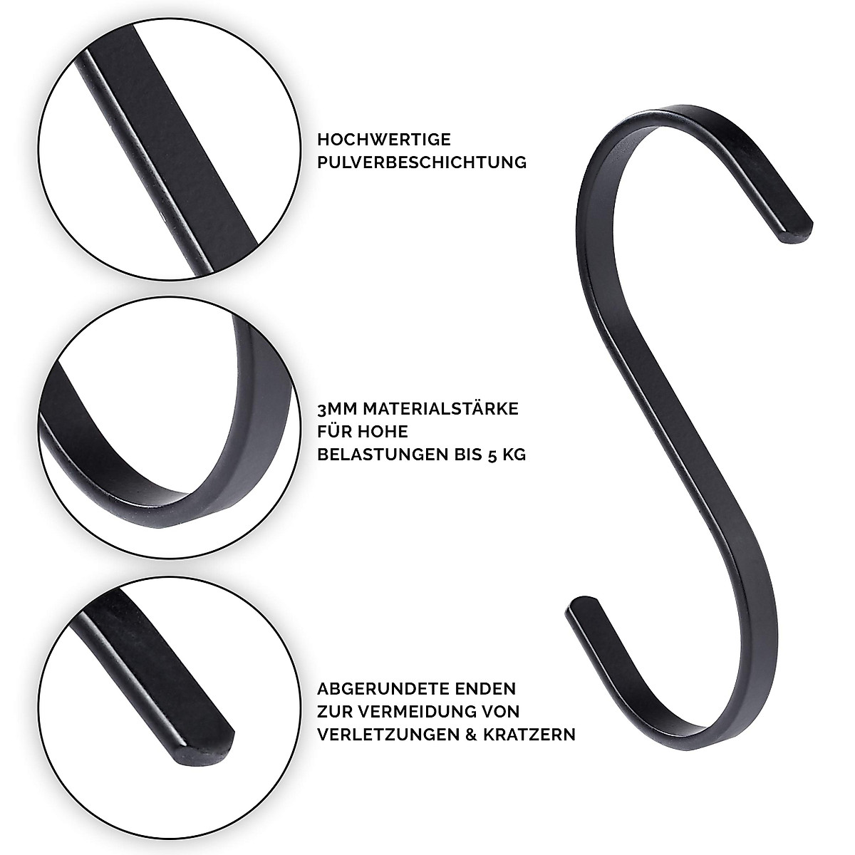 pamo Black s Hooks for Hanging Clothes - Set of 5 or 10-4.33" Large s Hooks Heavy Duty I Suitable as Clothes Rod Hooks, Hanging Hooks for pots, etc.