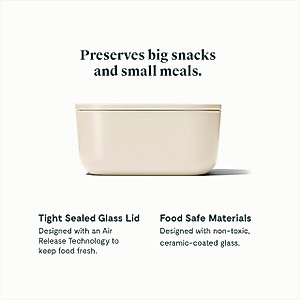 Caraway Glass 4.4 Cup Food Container - Ceramic Coated for Nonstick Storage with Glass Lids - Dishwasher, Oven & Microwave Safe