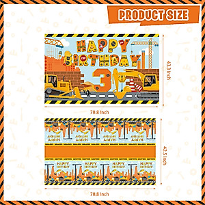 Construction Birthday Party Supplies for 3, 136 Pcs Dump Truck Party Decorations for Boys Baby,Backdrop, Banner, Cake, and Cupcake Toppers, Balloons, Party Traffic Signs, Tablecloth