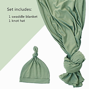Aijoviko Newborn Swaddle Blanket with Hat Set Baby Swaddle Set Hospital Receiving Blankets for Girls Boys(Olive,35"*35")