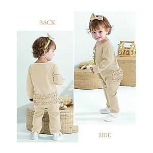 Mikrdoo 3-6 Month Baby Girl Clothes One-sies Sleeper Fall Winter Outfits Long Sleeve Little Girls' Clothing One-Piece Zipper Romper Infant Clothe Set with Headband for 3-6M Baby Apricot