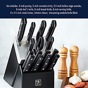 HENCKELS Solution Razor-Sharp 16-pc Self-Sharpening Knife Set, German Engineered Informed by 100+ Years of Mastery, Chefs Knife, Black