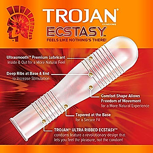 Trojan Ultra Ribbed Ecstasy Lubricated Condoms - 26 Count
