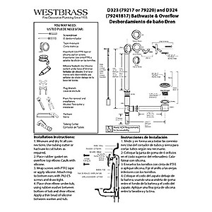 Westbrass D323-26 14-Inch 20 Gauge Brass Trip Lever Bath Waste and Overflow with Grid