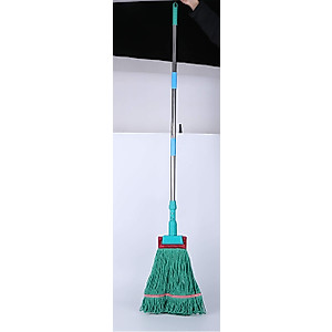 Cotton Yarn Wet Mop Set Microfiber Mop Commercial Looped End with Stainless Steel Telescopic Handle(Green)