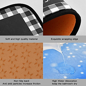 White Plaid Buffalo Farmhouse Rooster Kitchen Rugs and Mats Set 2 Piece Non Slip Washable Runner Rug Set of 2 for Kitchen Sink Floor Home Decor Laundry Welcome