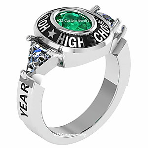 A2Z CUSTOM JEWELRY Fully Customized Girl Ladies Women’s Fashion Class Ring For High School College University Graduation Ceremony Sterling Silver Triangle Tokyo Ring