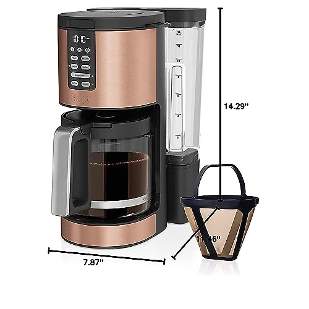 Ninja DCM201CP Programmable XL 14-Cup Coffee Maker PRO with Permanent Filter, 2 Brew Styles Classic & Rich, Delay Brew, Freshness Timer & Keep Warm, Dishwasher Safe, Copper