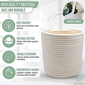 Storage Basket – Woven Basket 2 Pack – Cotton Blanket Baskets for Flowers, Plants, Keys, Sunglasses – Hanging Decorative Baskets with Choice of Rope or Leather Handles – Weaved Basket by Ecokai