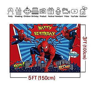 Spiderman Photography Backdrops Superhero City Theme Photo Background Kids Happy Birthday Spiderman Decoration Cake Table Banner 5x3ft