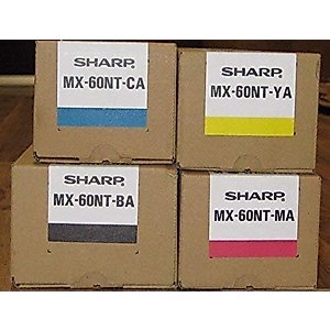 Sharp MX-60NTBA MX-60NTCA MX-60NTMA MX-60NTYA MX-2630 3050 3570 4050 4070 6070 Toner Cartridge Set (Black Cyan Magenta Yellow, 4-Pack) in Retail Packaging