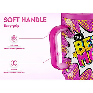 Meoky Mothers Day Gifts for Mom, 40 oz Tumbler with Handle and Straw, Tumbler with Lid and Straw, Insulated Stainless Steel Travel Mug, 100% Leak-proof, Keeps Cold for 34 Hours (Best Mom)
