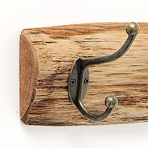 WHW Whole House Worlds Rustic 7 Hook Coat Rack, Wall Mounted, Oak Wood Plank with Tarnished Brass, Iron Hooks, 29.5 Long x 4.75 Tall x 3.25 Wide Inches, Bark-Peeled Finish